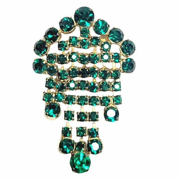 Jewelry | Vintage Rhinestone Emerald Green Brooch Pin | Poshmark
